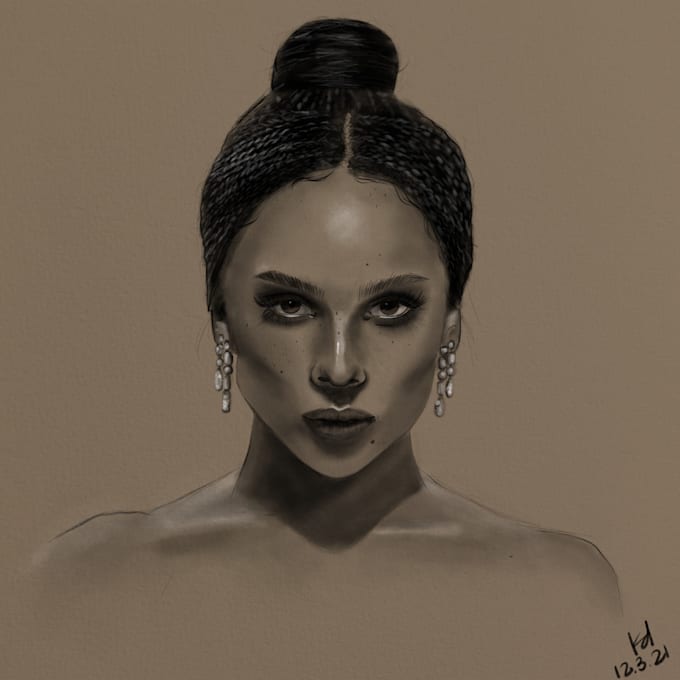 Draw a custom black and grey digital portrait by Deheras | Fiverr