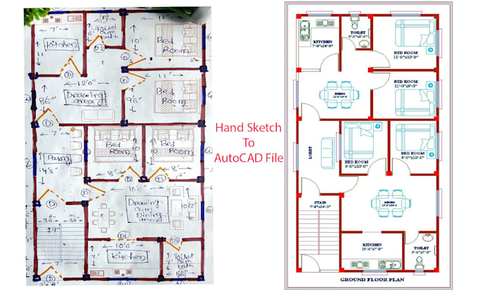 Create 2d floor plan and convert hand sketch to autocad by Archdesign2d ...