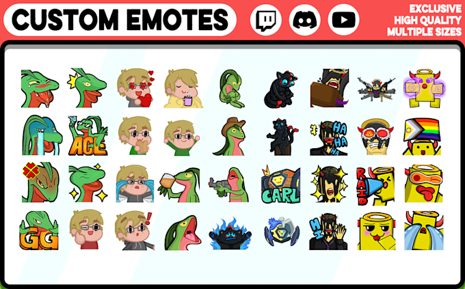 Create custom twitch emotes in a cute cartoon style by Tryvian | Fiverr
