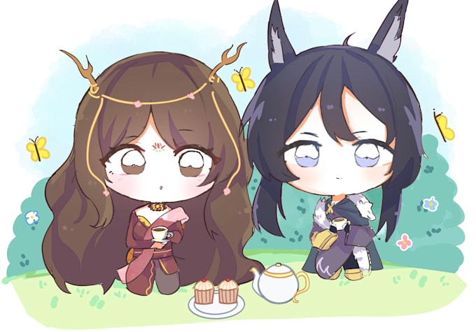 Cute anime chibi couple illustration for you by Jennie889 | Fiverr