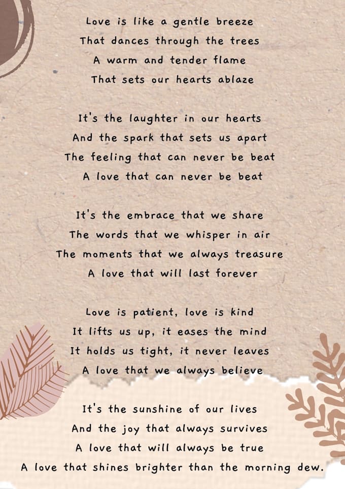 Write a poem for you about anything or for anyone you want by Caroline ...