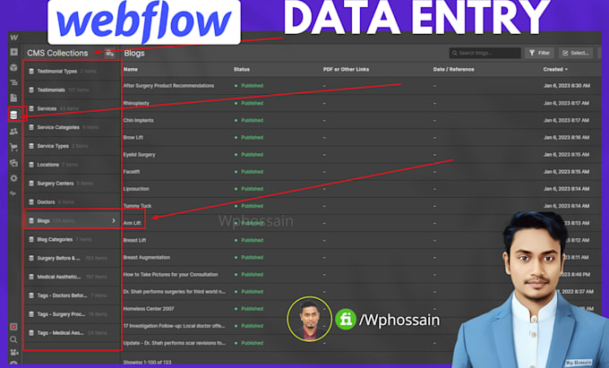Do webflow cms entry, blog post, collection management by Wphossain | Fiverr