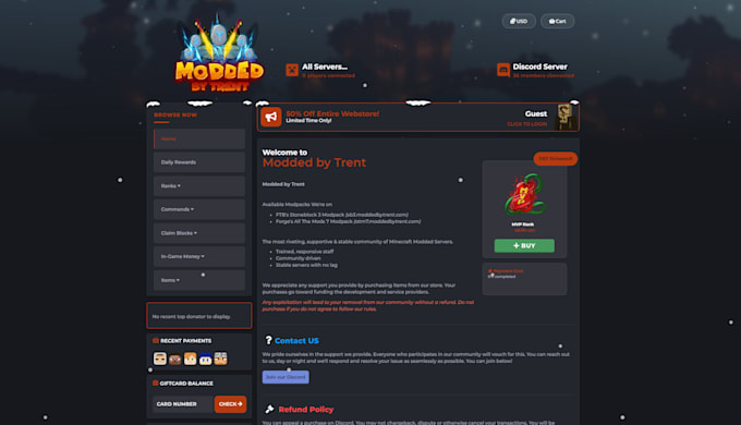 Create a custom tebex minecraft store by Denisputina | Fiverr