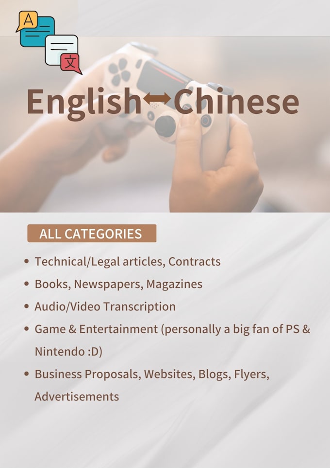 Translate english to chinese professionally by Sara_lin | Fiverr