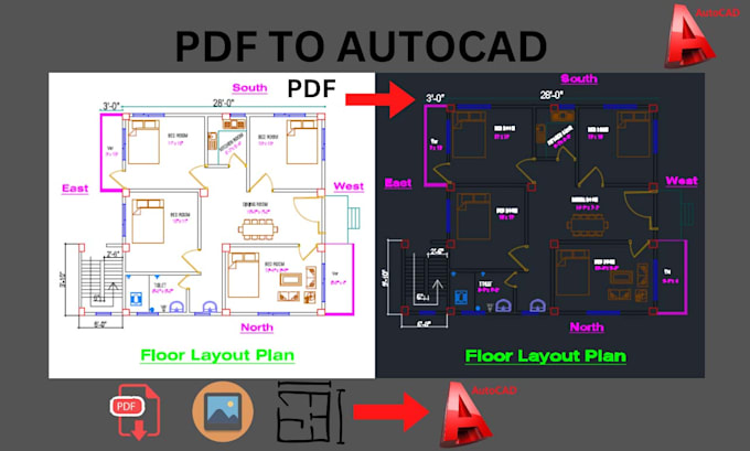 Draw or drafting,convert,redraw 2d floor plans in autocad by Jahangir5520 | Fiverr