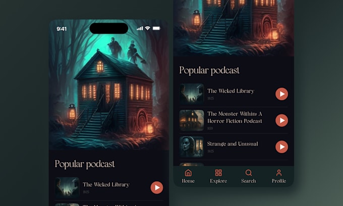 Design a modern mobile app for your horror podcast by Ruslanashr98 | Fiverr