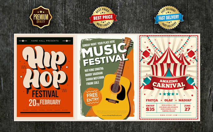 Design retro festival, event, party poster or flyer by Potraitart | Fiverr