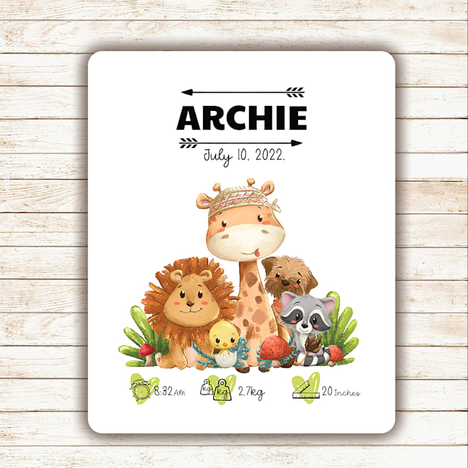 Design milestone cards and baby birth poster by Ficburg | Fiverr