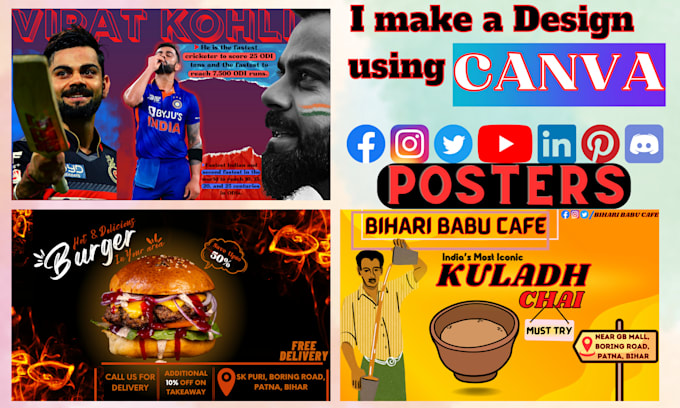 Design social media posts, posters, thumbnails, infographics, by using ...