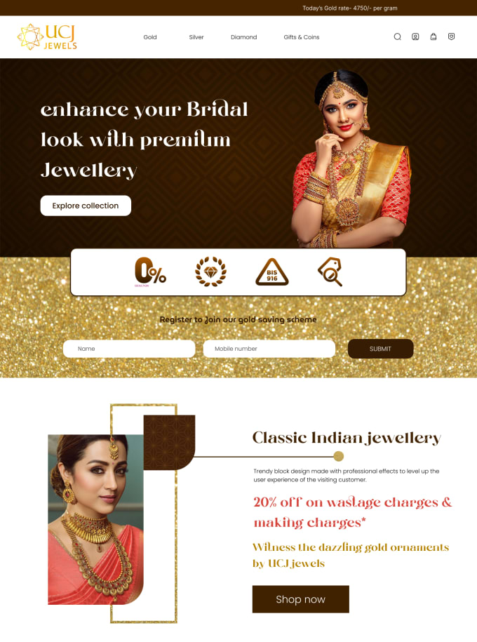 Create gold and diamond jewelry ecommerce websites by Pixelotech | Fiverr