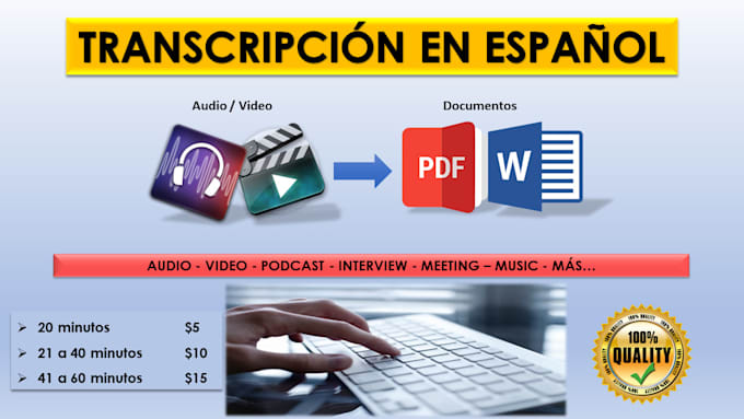 Do spanish transcription of any audio file or video by Germao3 | Fiverr