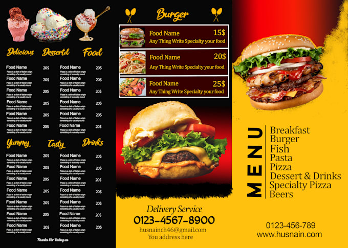 Do restaurant menu design, food flyer, menu board, price list in 24hrs ...