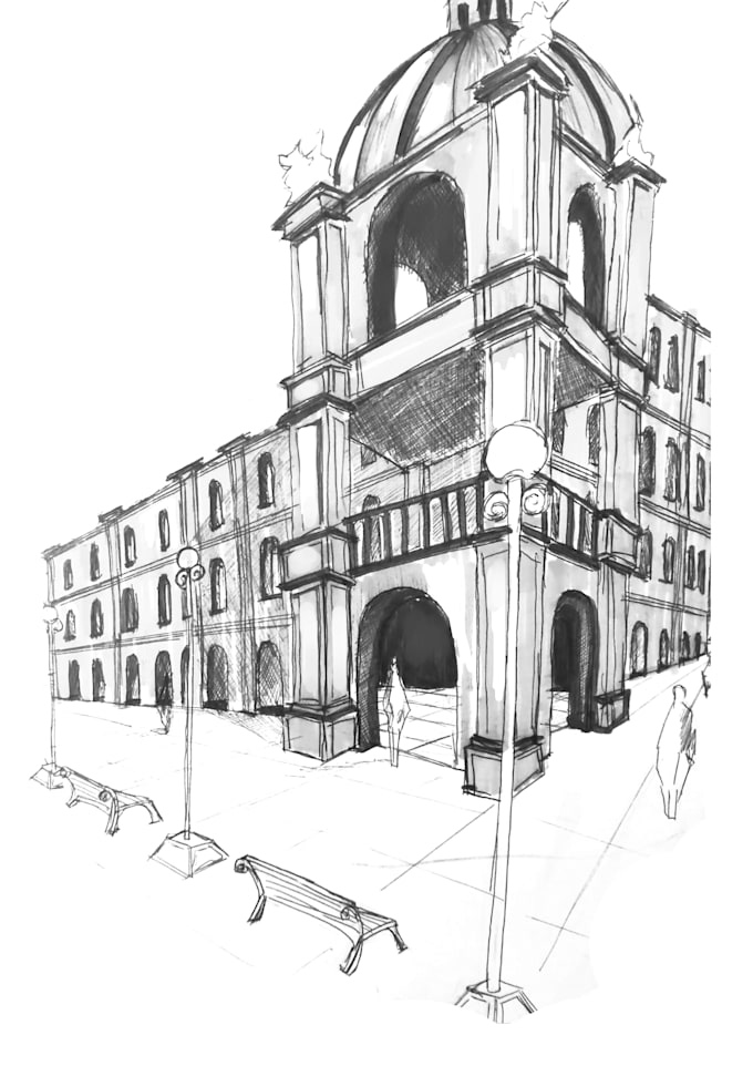 Draw architectural sketches of exterior of buildings by Fanny_rv | Fiverr
