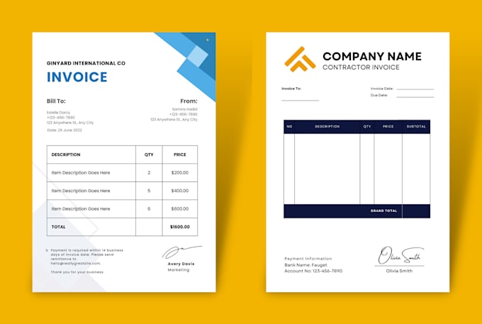 Design invoice, quotation, letterhead template, price list, order form ...