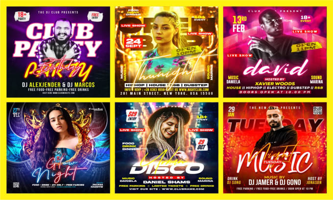 Design nightclub hip hop dj concert music event party bar bday glow ...