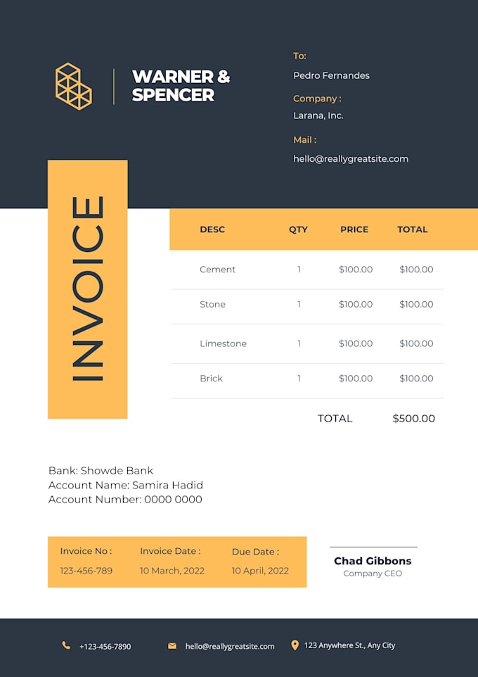 Provide professional letterhead, price list, rate list, or invoice ...