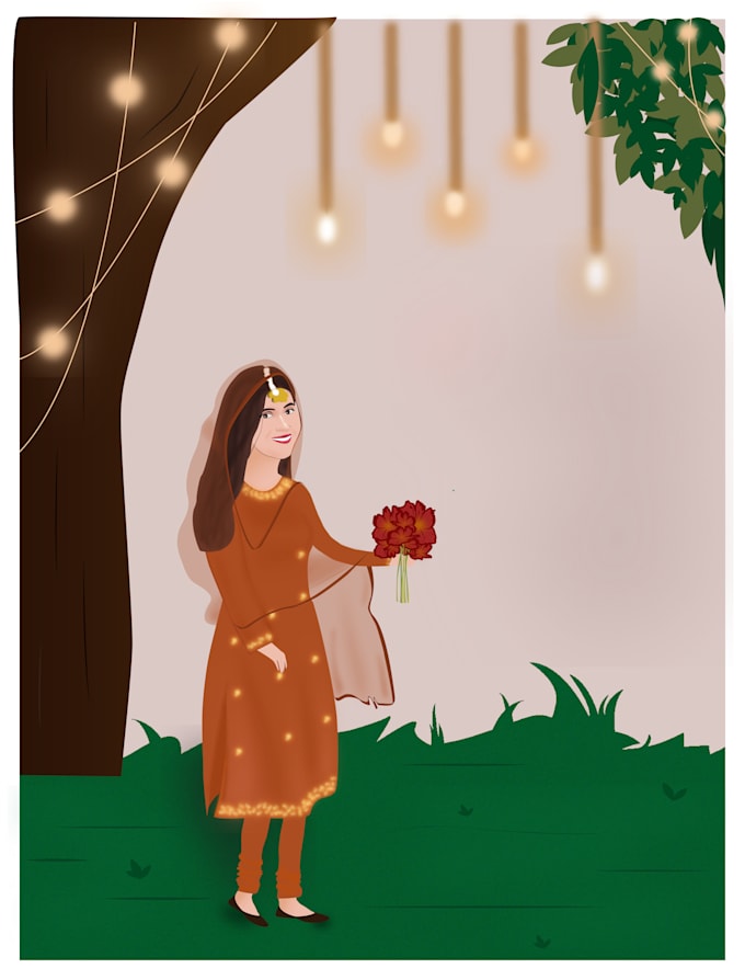 Draw cute bride and realistic couple portrait in dreamy way by Emily ...