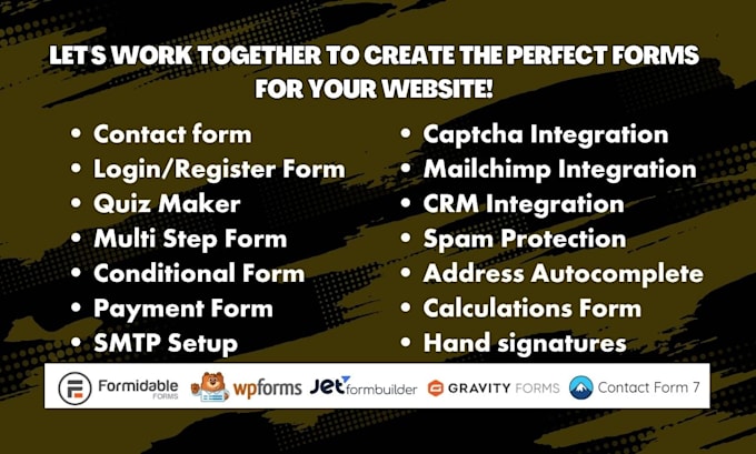 Create or fix jet form, gravity form, fluent form, or any wordpress ... Create or fix jet form, gravity form, fluent form, or any wordpress ...