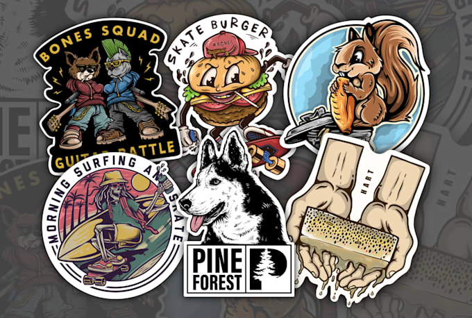 Design cartoon sticker logo and printed patch by Artshebat | Fiverr