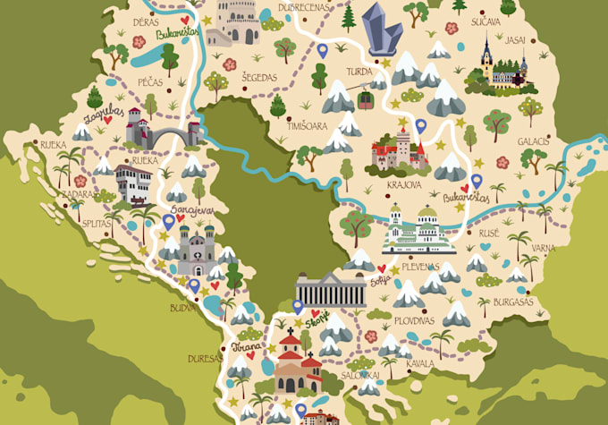 Draw illustrated vector map by Paulpit | Fiverr