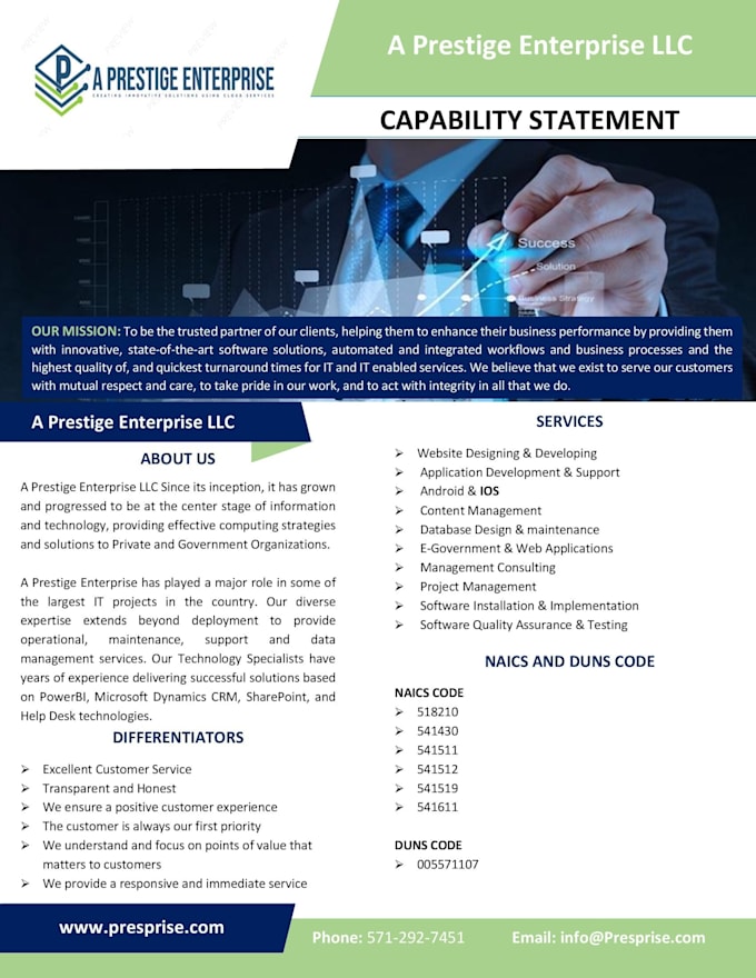 Design a government contracting capability statement by Munwar786 | Fiverr