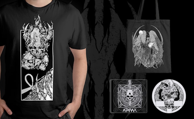 Draw an amazing black and white dark art for your merch or band by ...