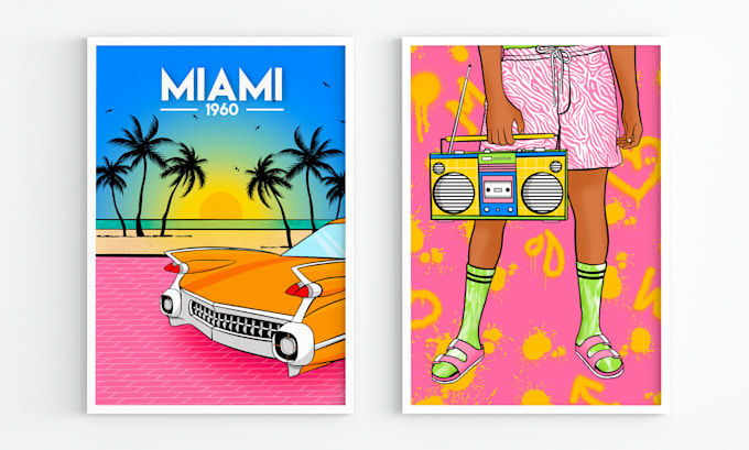 Illustrate retro pop poster with pop art colors by Lenashoot | Fiverr