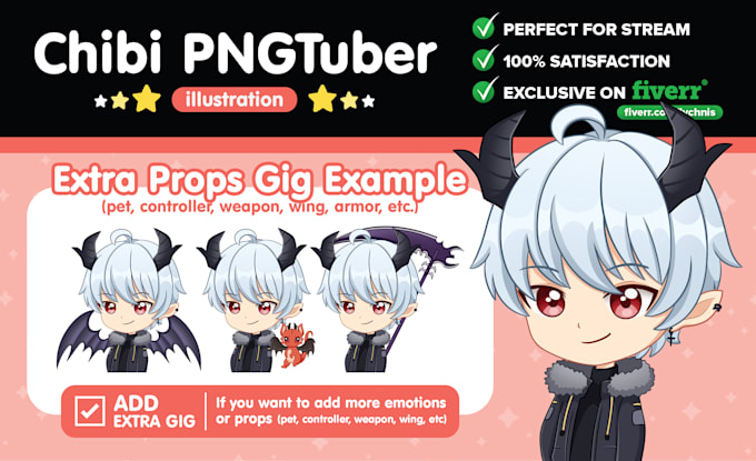 Draw custom cute chibi character pngtuber for stream twitch discord ...