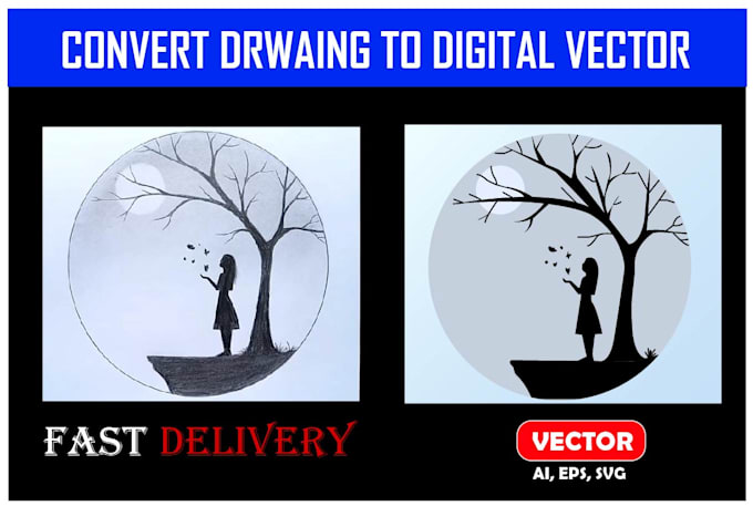 Turn your hand drawing to vector, drawing to digital art, digitize ...