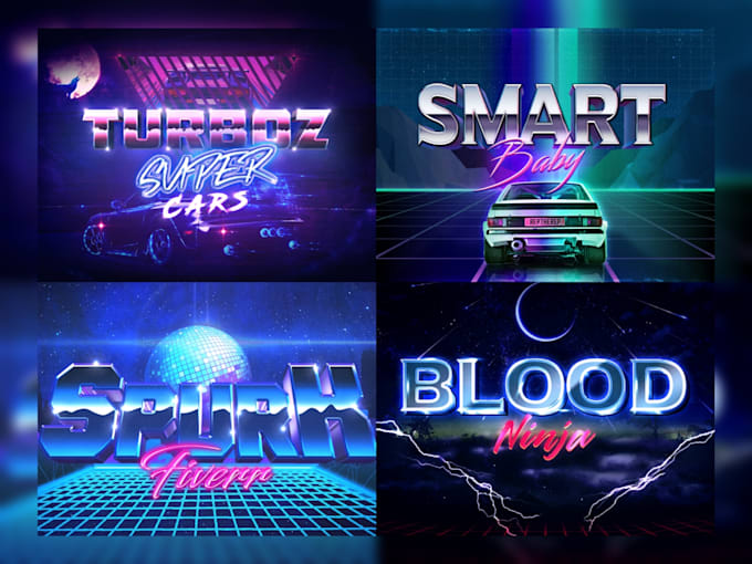 Do 80s retro vintage chrome logo designs with neon effects by ...