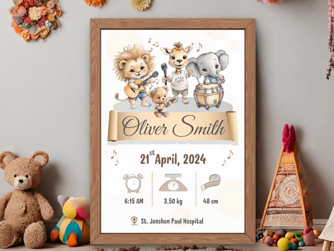 Design personalized newborn baby birth stat and poster for birth ...