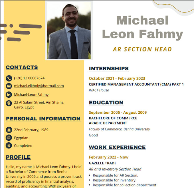 Build your cv with awesome design from scratch by Mina_elkholy | Fiverr
