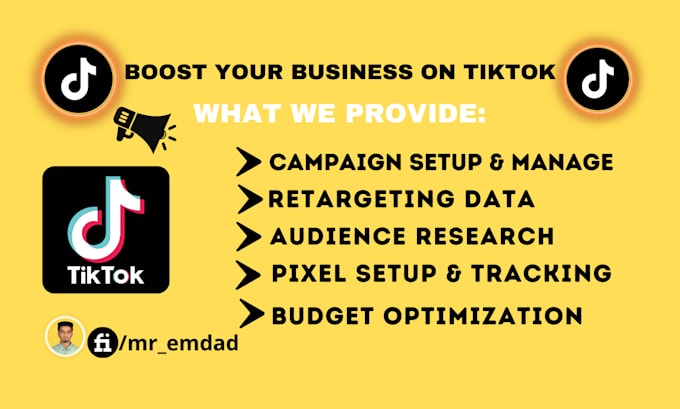 Run, optimize, manage tiktok ads campaign, tik tok pixel, shopify, wix ... Run, optimize, manage tiktok ads campaign, tik tok pixel, shopify, wix ...