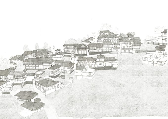 Draw detailed organic illustration for landscape or any architecture ...