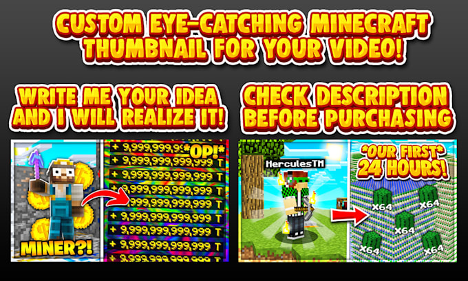 Design professional minecraft thumbnail for youtube by Raledesigns | Fiverr