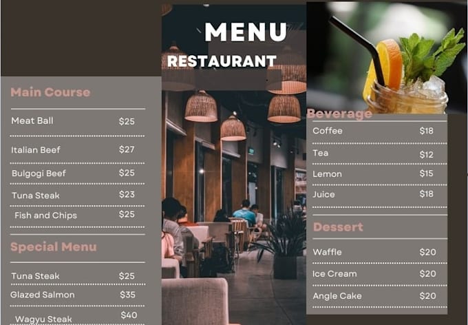 Design a modern food menu restaurant menu card price list by Hibapr ...