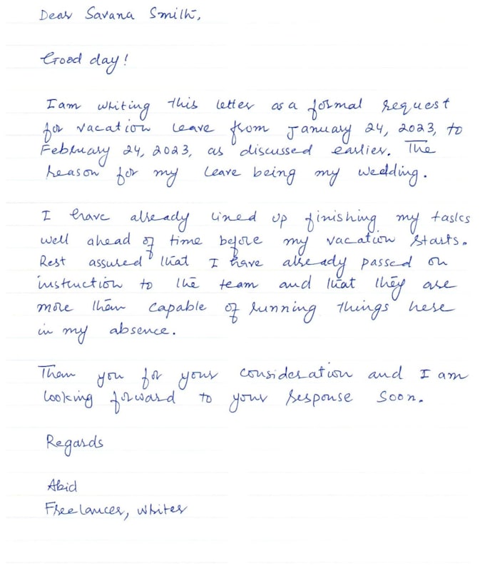 Hand write a letter in hand written format by Abid8787 | Fiverr