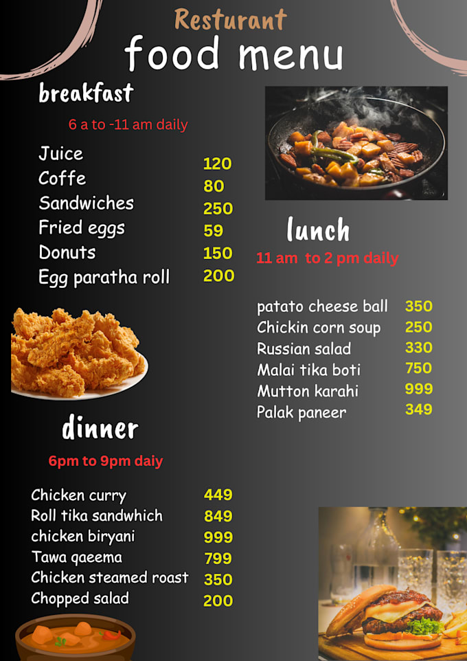 Create unique restaurant menu design by Glofrelancer786 | Fiverr