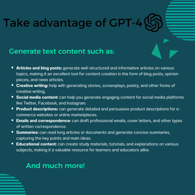 Generate text content using gpt4 by Josuepuig | Fiverr Generate text content using gpt4 by Josuepuig | Fiverr