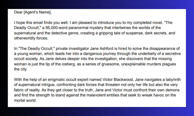 Write a query letter for your agent or publisher by Creative_ali7 | Fiverr