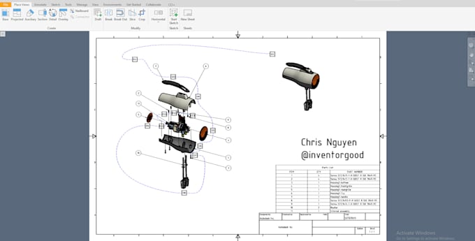 Create exploded, assembly view from 3d modeling, handsketch by ...