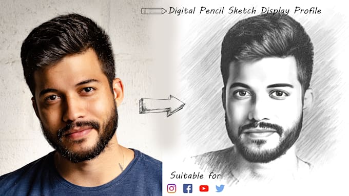 Create stunning digital pencil sketch portrait display profile for ...