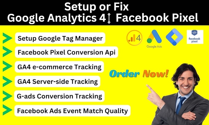 Setup google analytics, fb pixel, ga4 ecommerce tracking, conversion tracking by Mrtusar23 | Fiverr