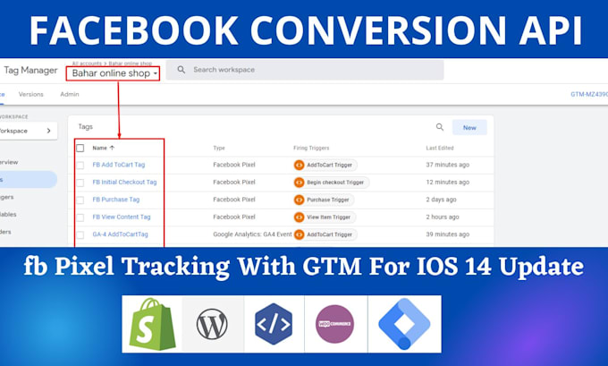 Setup facebook conversion api, fix ios 14 updsate with google tag manager by Hisbulbahar205 | Fiverr