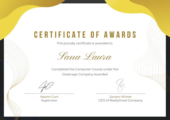 Design awesome certificate only for you by Fawadmlk08 | Fiverr