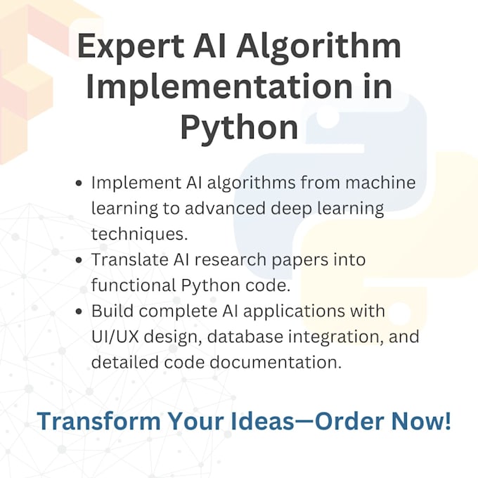 Implement ai algorithms in python for custom applications by Talaltariq13 | Fiverr