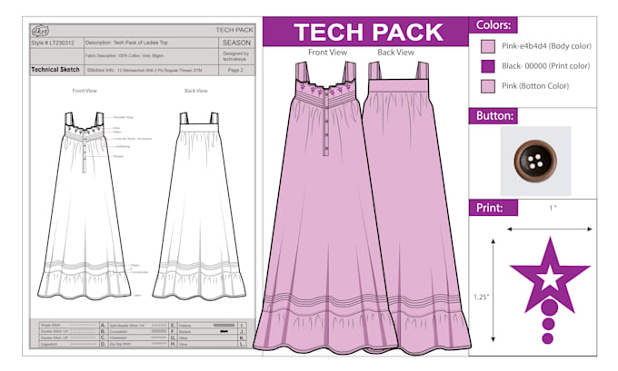 Design fashion clothing garments flat cad tech pack manufacture ...