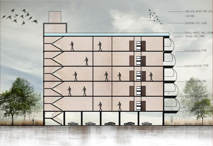 Render 2d floor plan, elevations and sections in photoshop by Tahreemsharif | Fiverr
