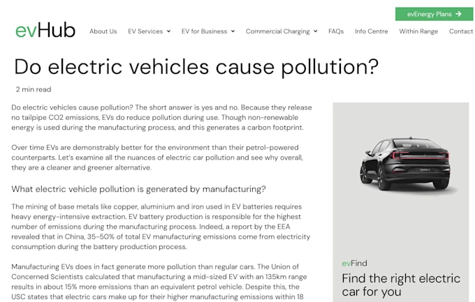 Write an electric vehicle, hybrid, ev charging article or blog post by ...