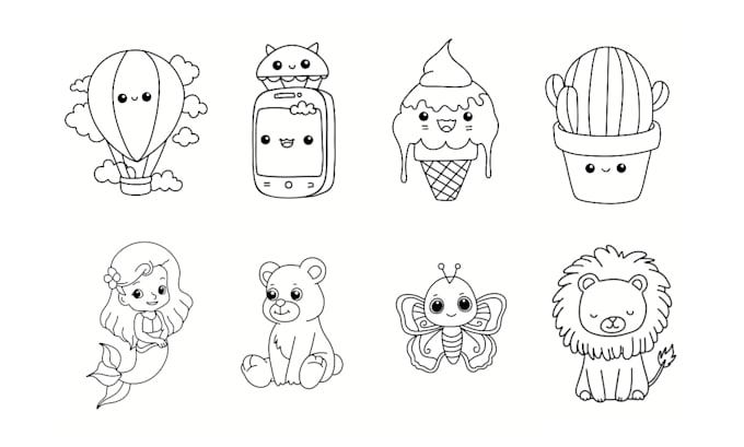 Draw cute characters line art drawing for coloring book by Khaled177 ...